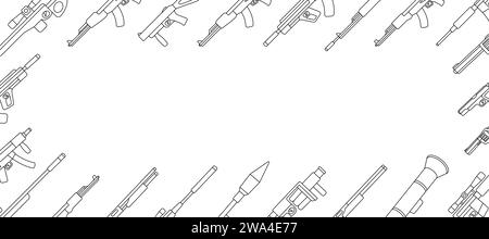 Modern weapons horizontal banner. Military weapons silhouettes ...