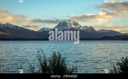 Mountainscape of Slioch, Munro in Scotland across Loch Maree Stock ...