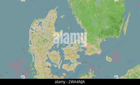 Denmark outlined on a topographic, OSM standard style map Stock Photo ...