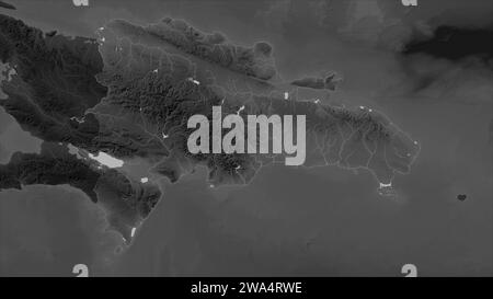 Dominican Republic highlighted on a Grayscale elevation map with lakes ...