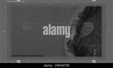 Galapagos - Ecuador outlined on a Grayscale elevation map with lakes ...