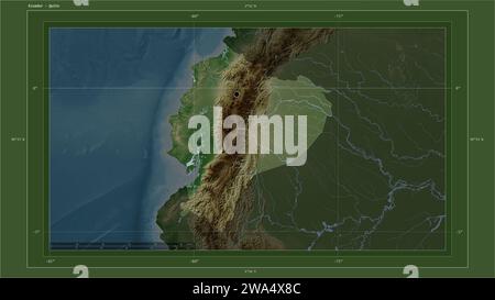 Ecuador highlighted on a Pale colored elevation map with lakes and ...