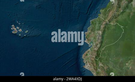 Ecuador with Galapagos Islands outlined on a low resolution satellite ...