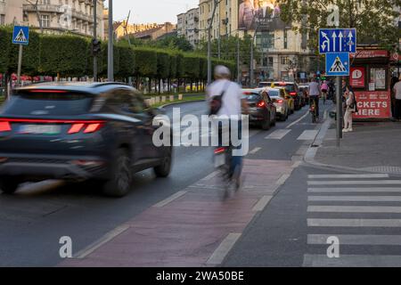 Rush hour traffic, Budapest, Hungary with traffic jams, public ...