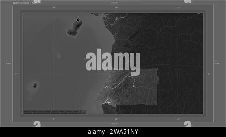 Equatorial Guinea highlighted on a Grayscale elevation map with lakes ...