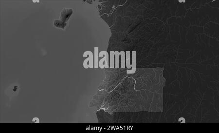 Equatorial Guinea highlighted on a Grayscale elevation map with lakes ...