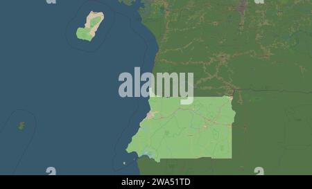 Equatorial Guinea highlighted on a topographic, OSM standard style map ...