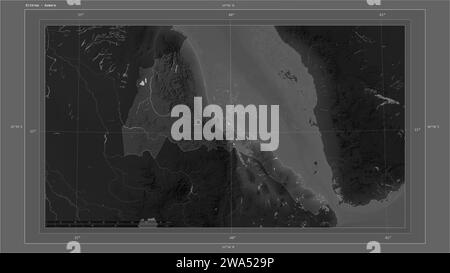 Eritrea highlighted on a Grayscale elevation map with lakes and rivers ...