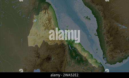 Eritrea highlighted on a Pale colored elevation map with lakes and ...