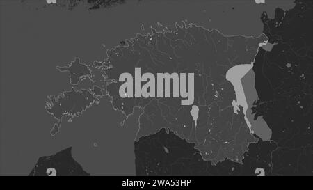 Estonia highlighted on a Bilevel elevation map with lakes and rivers ...