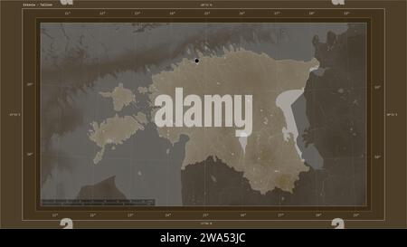 Estonia highlighted on a Colored elevation map with lakes and rivers ...