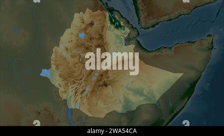 Ethiopia highlighted on a Colored elevation map with lakes and rivers ...