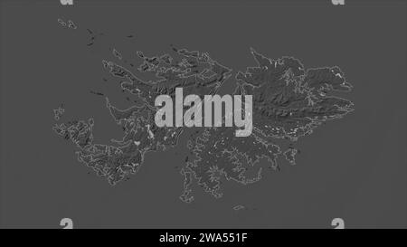 Falkland Islands highlighted on a Bilevel elevation map with lakes and rivers map with the ...