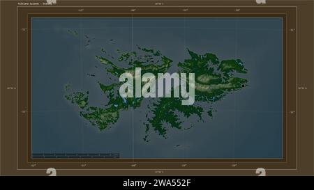 Falkland Islands highlighted on a Colored elevation map with lakes and rivers Stock Photo - Alamy