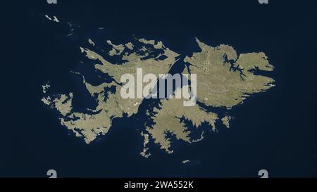 Falkland Islands highlighted on a low resolution satellite map map with the country's capital ...