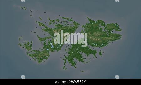 Falkland Islands highlighted on a Pale colored elevation map with lakes and rivers map with the ...