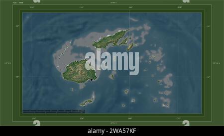 Fiji outlined on a Pale colored elevation map with lakes and rivers Stock Photo - Alamy