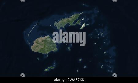 Fiji highlighted on a low resolution satellite map map with the country ...