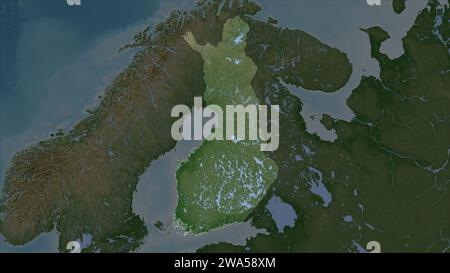 Finland highlighted on a Pale colored elevation map with lakes and rivers map with the country's ...