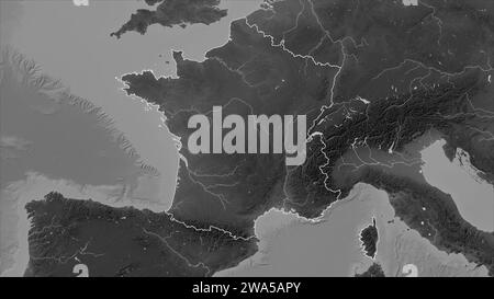 France outlined on a elevation map colored in sepia tones with lakes ...