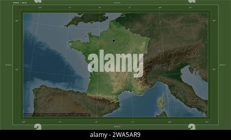 France highlighted on a Pale colored elevation map with lakes and ...