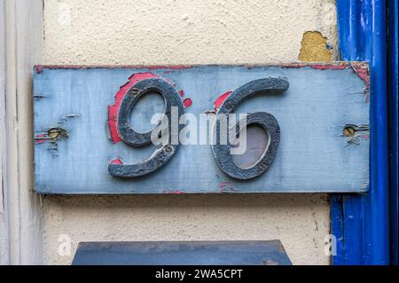 house number ninety six on a green enameled oval plate Stock Photo - Alamy