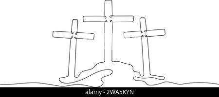 Three Calvary crosses one continuous line vector illustration Stock ...