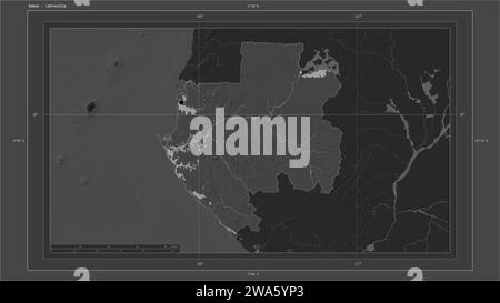 Gabon highlighted on a Bilevel elevation map with lakes and rivers ...