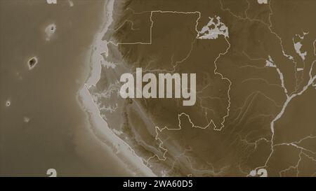 Gabon outlined on a Colored elevation map with lakes and rivers Stock ...