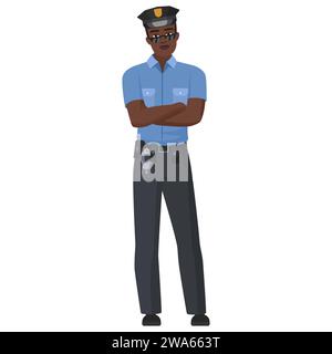 Black policeman with crossed arms. Confident male police officer ...