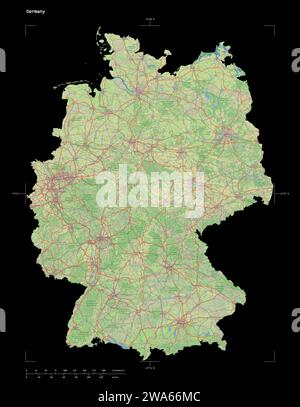 Shape of a topographic, OSM Germany style map of the Romania, with ...