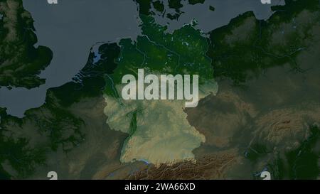 Germany highlighted on a elevation map colored in sepia tones with ...