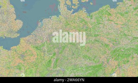 Germany outlined on a topographic, OSM Germany style map Stock Photo ...