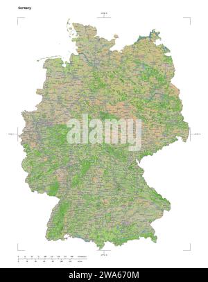 Shape of a topographic, OSM Germany style map of the Germany, with ...