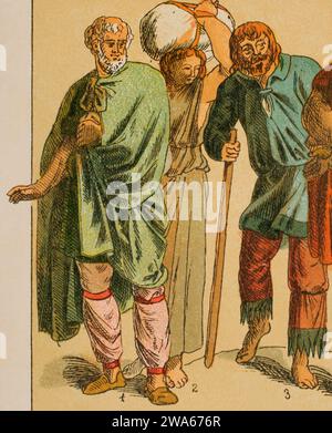 Germanic peoples. Goths. From left to right: 3- Eastern Goth costume, 4 ...