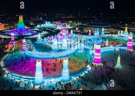 Aerial photo shows the Harbin Ice and Snow World during its spectacular ...