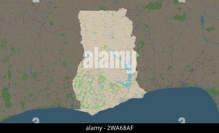 Ghana highlighted on a topographic, OSM Germany style map Stock Photo ...