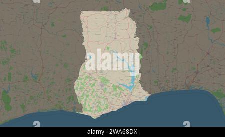 Ghana highlighted on a topographic, OSM Germany style map map with the ...