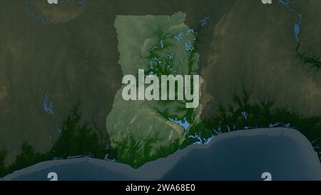 Ghana highlighted on a Colored elevation map with lakes and rivers map ...