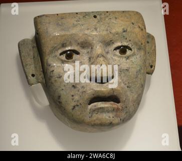Masks with Olmec style in the Templo Mayor Museum in Mexico City Stock ...