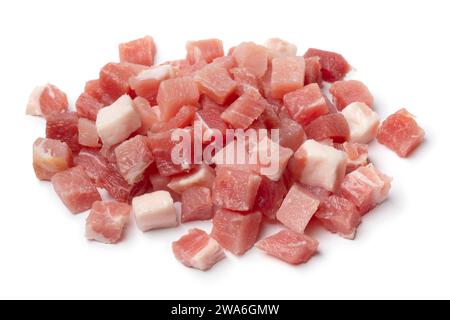 Bacon cubes isolated on white background Stock Photo - Alamy