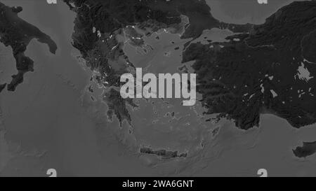 Greece highlighted on a Grayscale elevation map with lakes and rivers ...