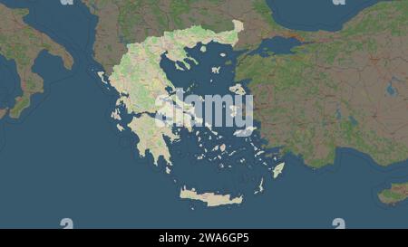 Greece highlighted on a topographic, OSM Humanitarian style map map ...