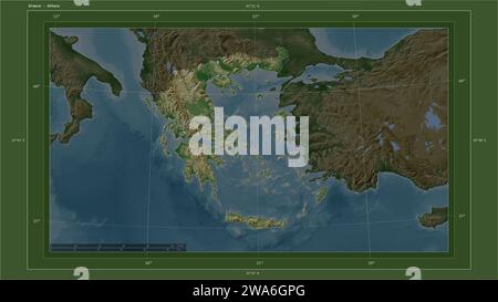 Greece highlighted on a Pale colored elevation map with lakes and ...