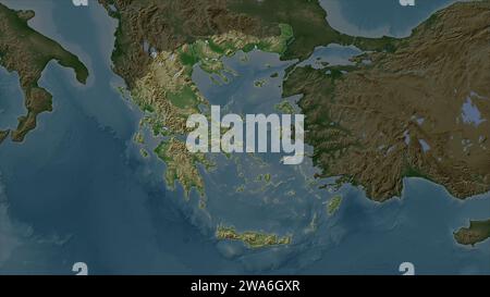 Greece highlighted on a Pale colored elevation map with lakes and ...