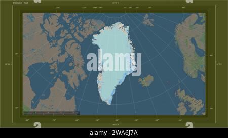 Greenland outlined on a topographic, OSM Humanitarian style map Stock ...