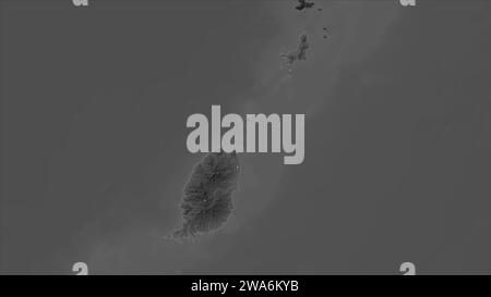 Grenada highlighted on a Grayscale elevation map with lakes and rivers ...