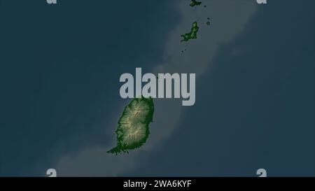 Grenada highlighted on a Colored elevation map with lakes and rivers ...