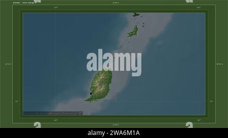 Grenada highlighted on a Pale colored elevation map with lakes and ...
