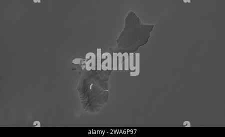 Guam - USA highlighted on a Grayscale elevation map with lakes and ...